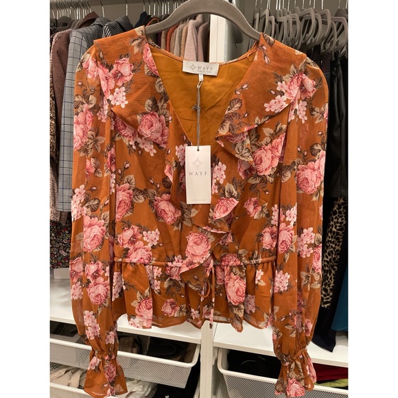 Wayf | Tops | Wayf Floral Blouse In Orange And Pink | Poshmark